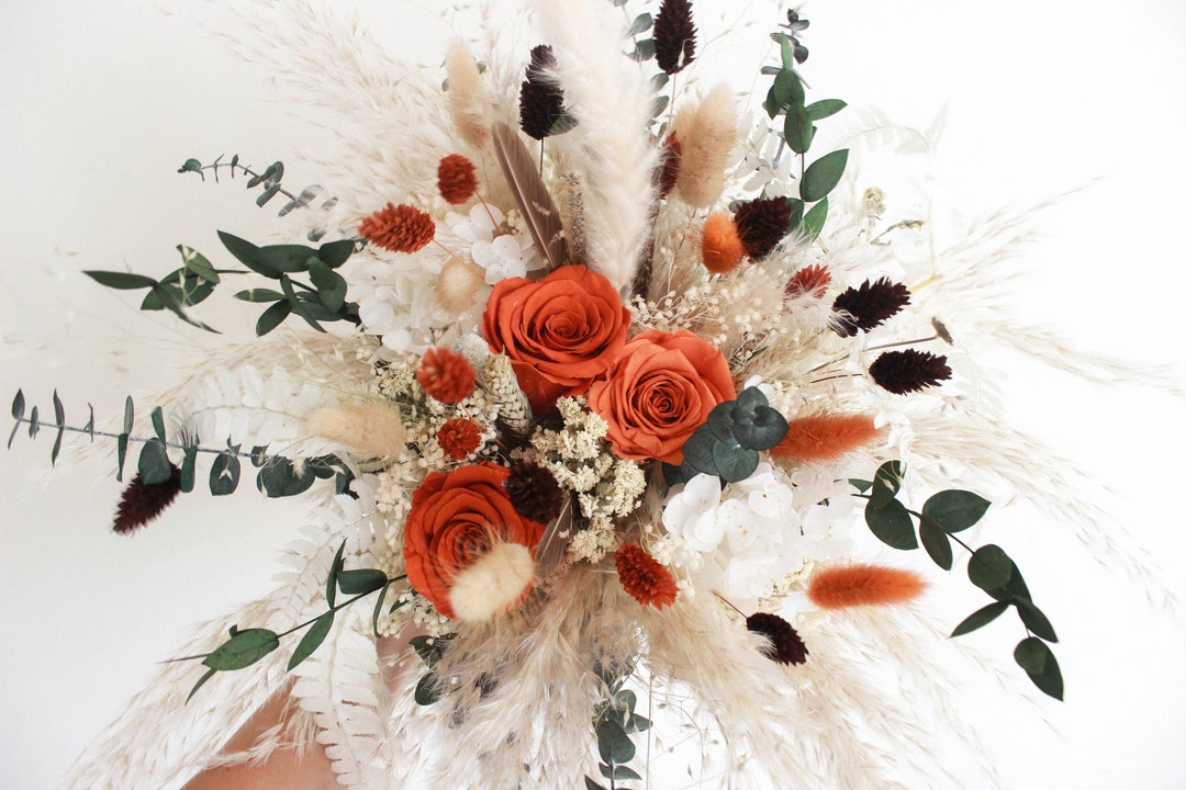 Neutral Rust Greenery Bouquet / Dark Chocolate + White + Pampas Grass ...