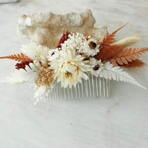 Neutral Rust Dried Flowers Hair Comb / Strawflowers Comb With White and ...