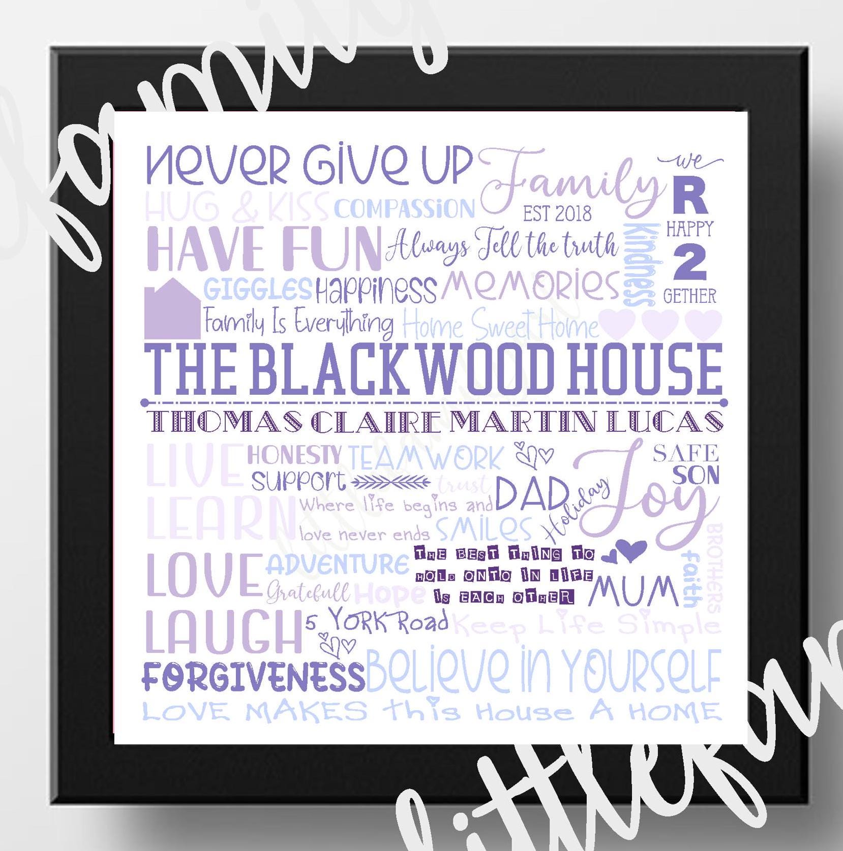 Personalised Square Family Word Art Print Personalised Family Rules ...