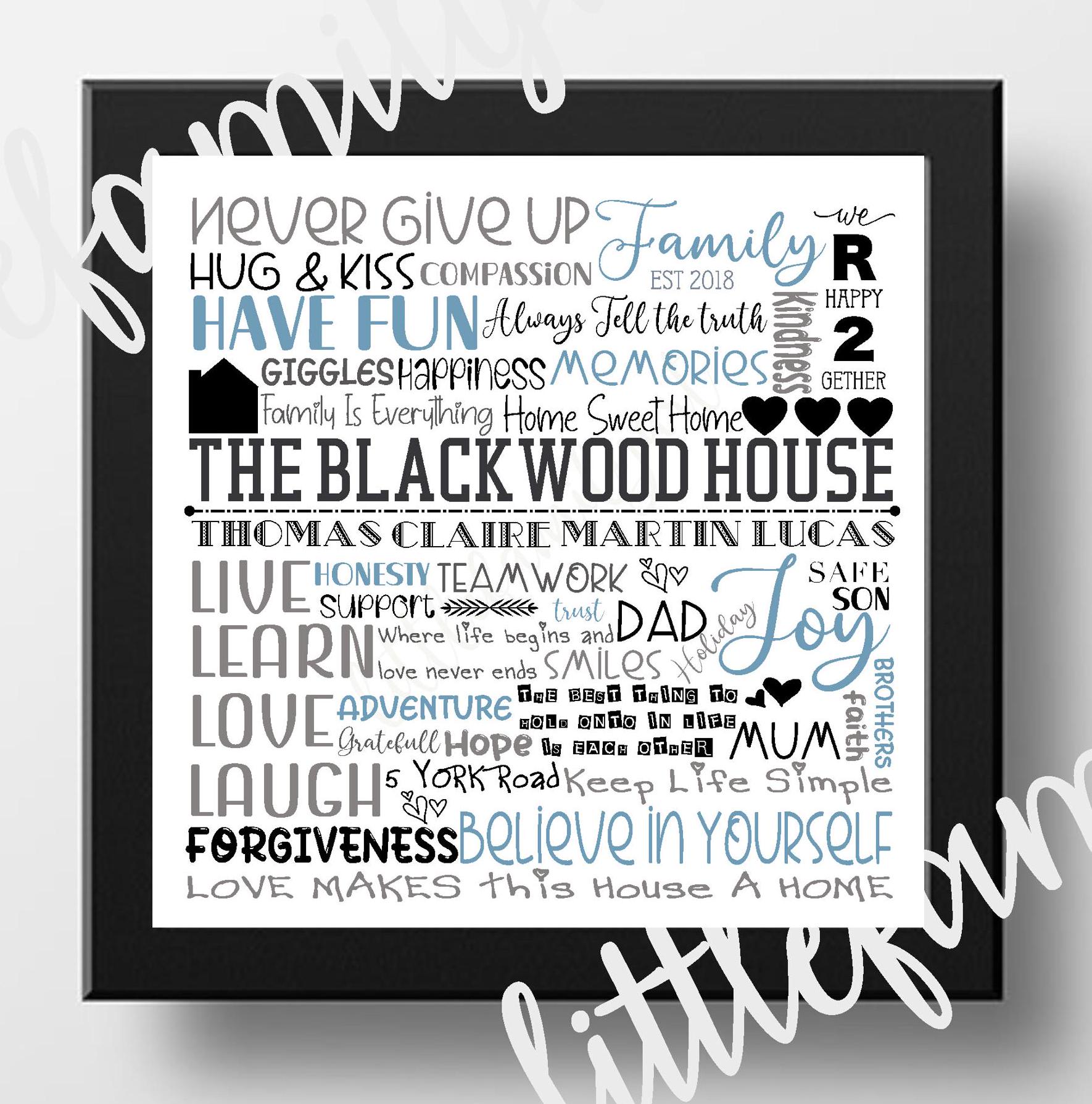 Personalised Square Family Word Art Print Personalised Family Rules ...