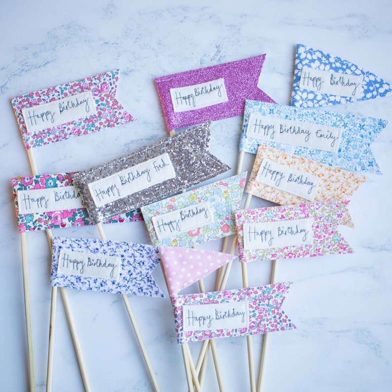 Happy birthday message flag birthday cake topper by Jane Kent | Etsy