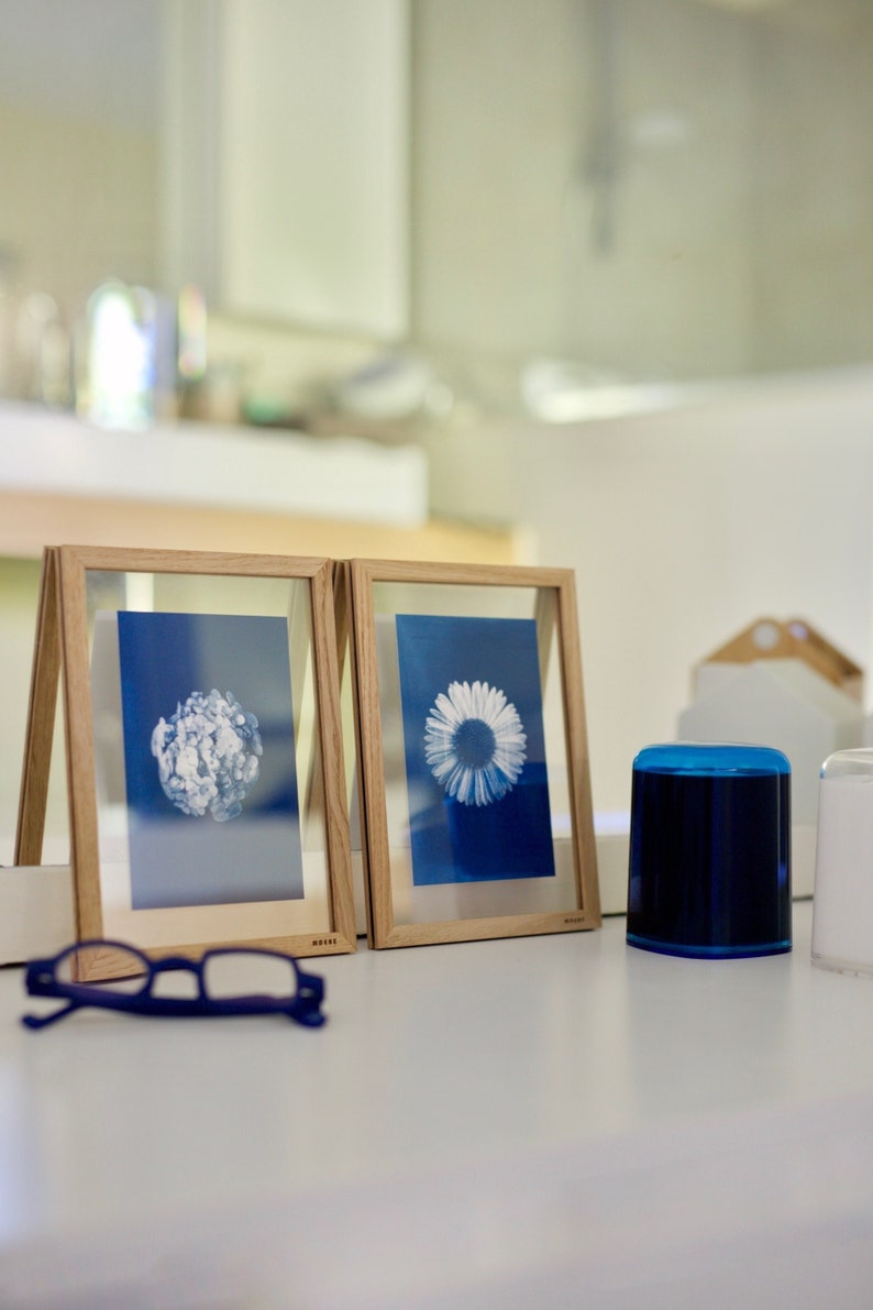 Cyanotype of Flowers in Transparent Oak Wood Frame - Etsy UK