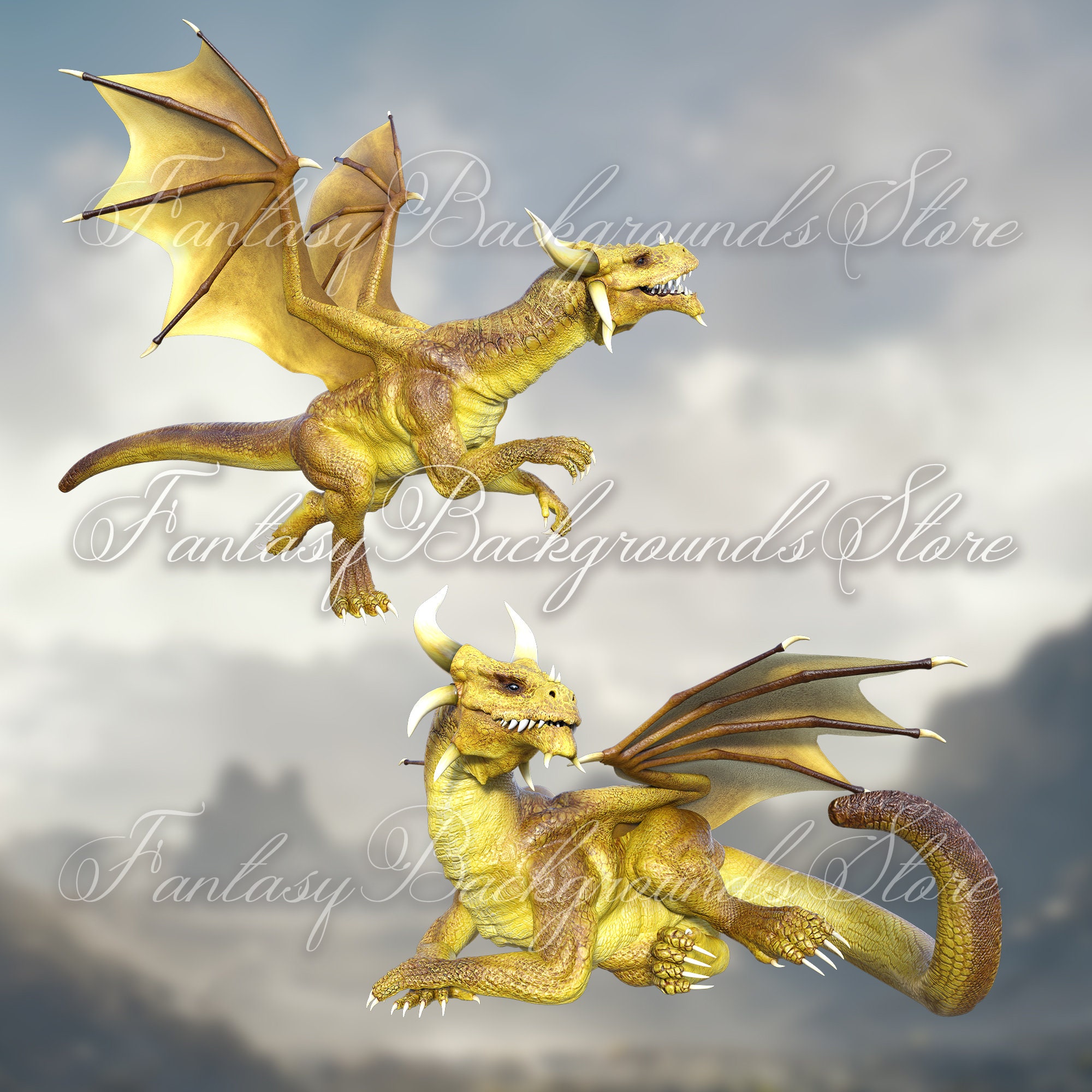 Yellow Dragon Overlays , Dragon , Fantasy Dragon , Overlays , Didgital ...