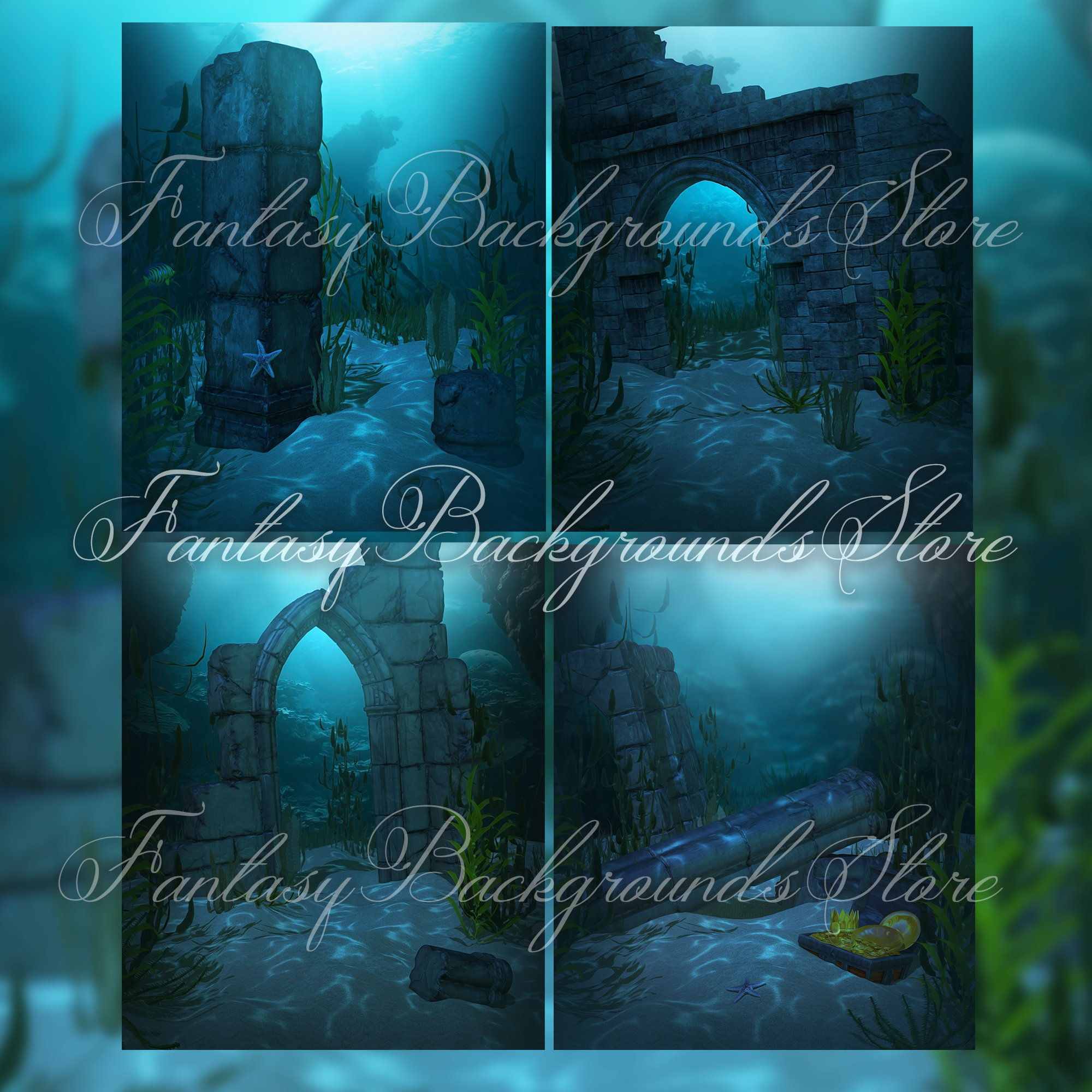 Underwater Digital Backgrounds , Underwater Ruins , Backdrops , Mermaid ...