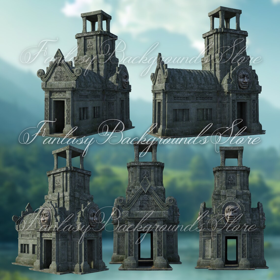 Temple Ruins Digital Backdrops , Temple Backgrounds , Fantasy Temple ...