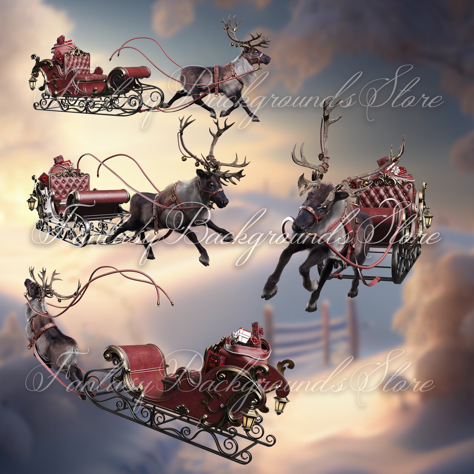 Santa Sleigh and Reindeer Png Overlay , Christmas Overlay , Santa Ride ...