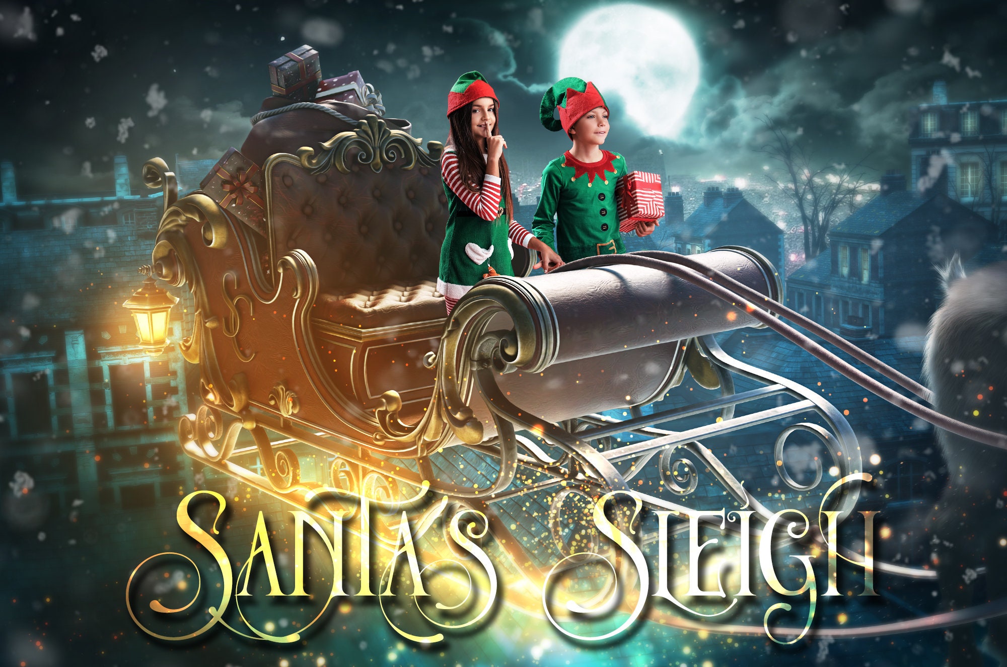 Santa’s Sleigh , Christmas Sleigh Digital Background , Reindeer , Photo ...