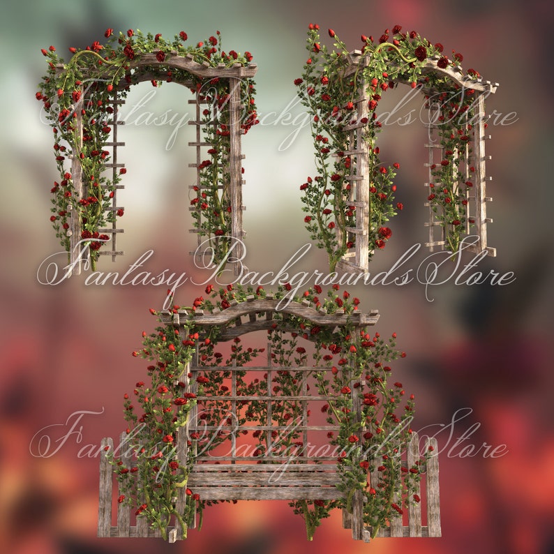 Gazebo With Roses Overlays , Rose Vines Overlays , Gazebo Overlays - Etsy