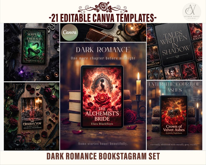 Dark Romance Bookstagram Canva Templates | 21 Editable Book Promotion ...