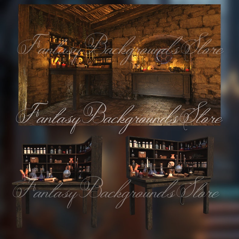 Wizard / Witch House Backdrops , Witch Table Overlays , Witch Potions ...