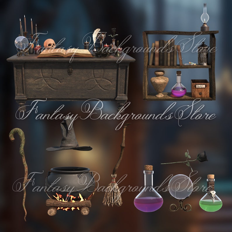 Wizard / Witch House Backdrops , Witch Table Overlays , Witch Potions ...