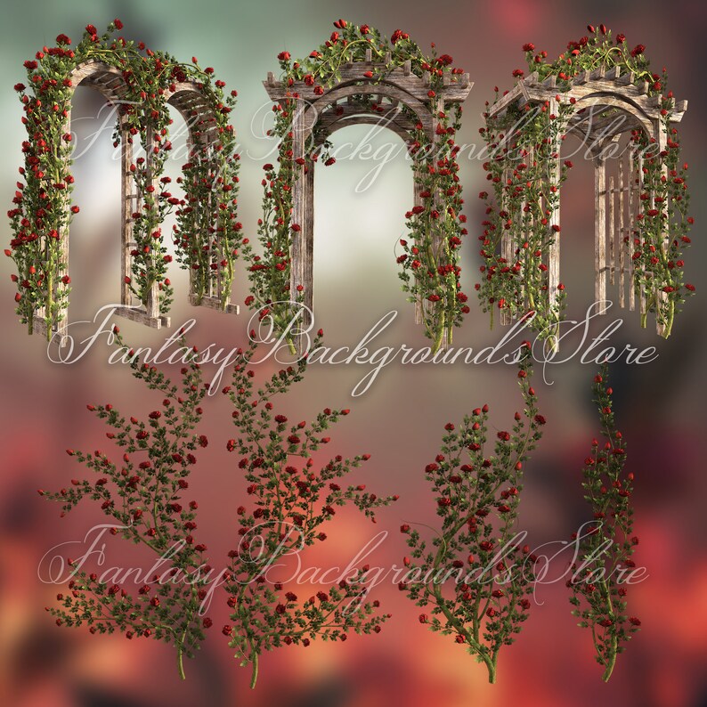 Gazebo With Roses Overlays , Rose Vines Overlays , Gazebo Overlays - Etsy