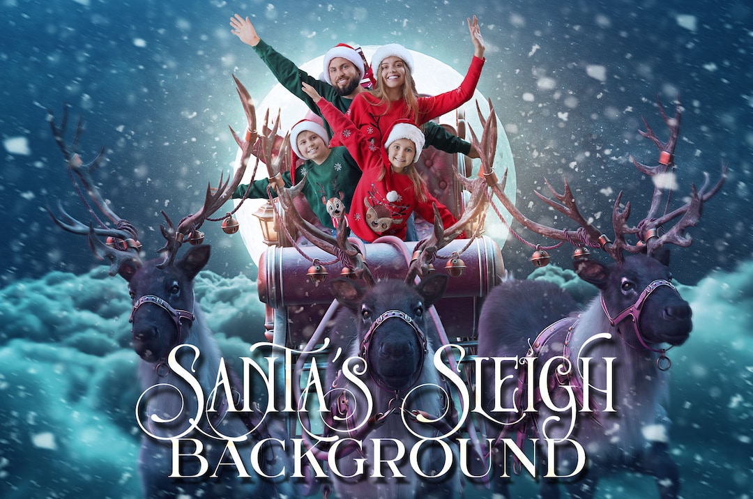 Santa’s Sleigh , Christmas Sleigh Digital Background , Reindeer , Photo ...