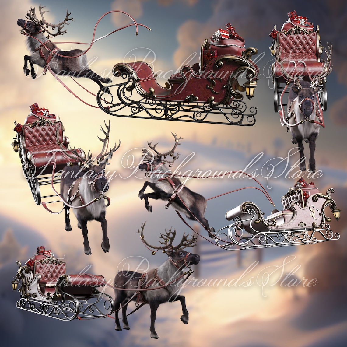 Santa Sleigh and Reindeer Png Overlay , Christmas Overlay , Santa Ride ...