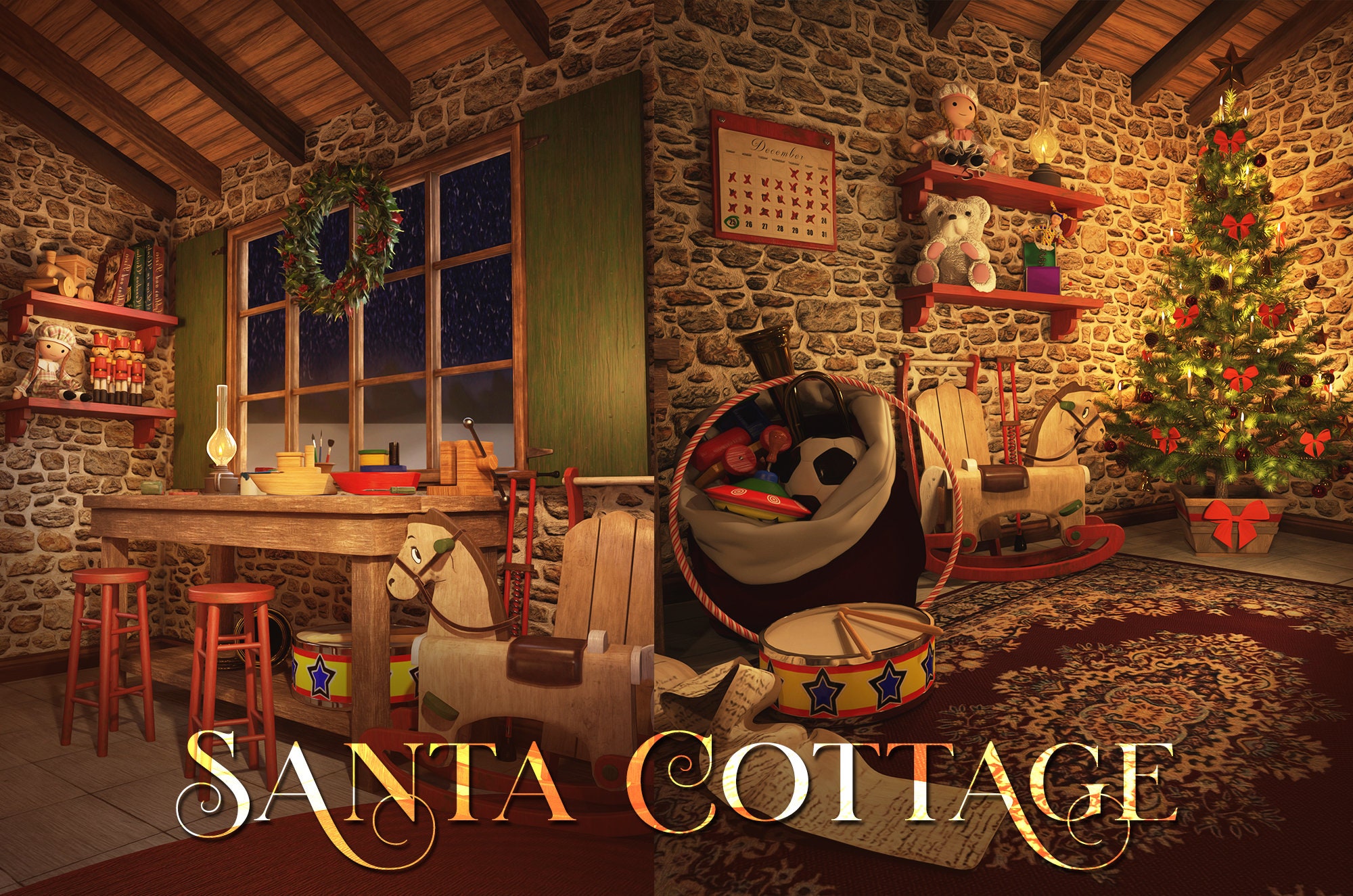 Santa's Workshop Digital Backdrop,christmas Backdrop, Santa,winter ...