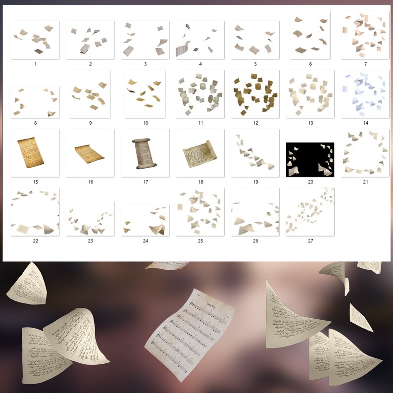 27 Flying Sheet Paper Overlays,magic Books, Photoshop Overlay, Fantasy ...