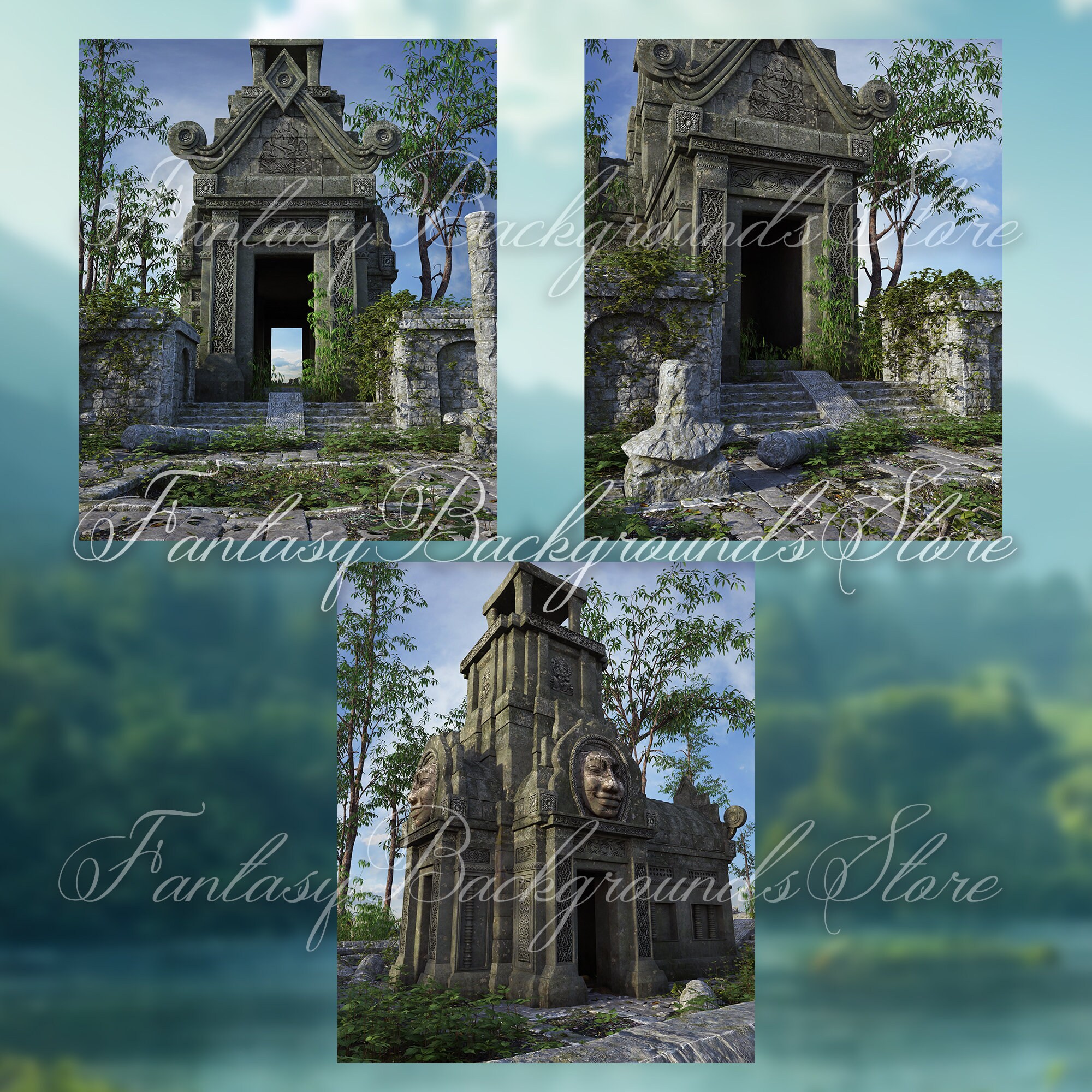 Temple Ruins Digital Backdrops , Temple Backgrounds , Fantasy Temple ...