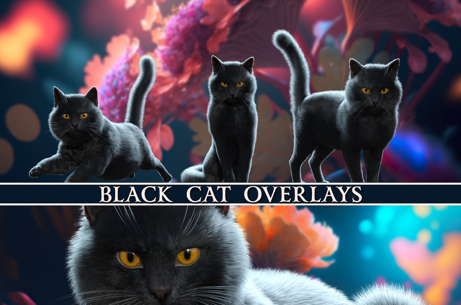 Black Cat Overlays , Cat Fantasy Overlays, Cat Backdrop Photo Overlays ...