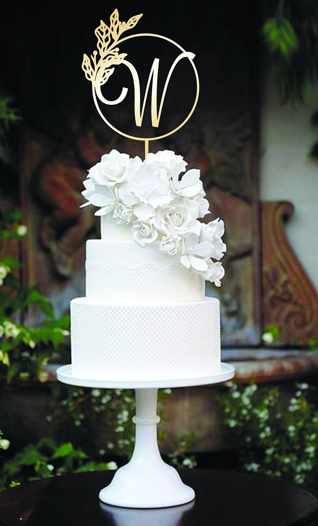 Personalized Wedding Cake Topper W Flora Cake Topper Wood Initial W ...