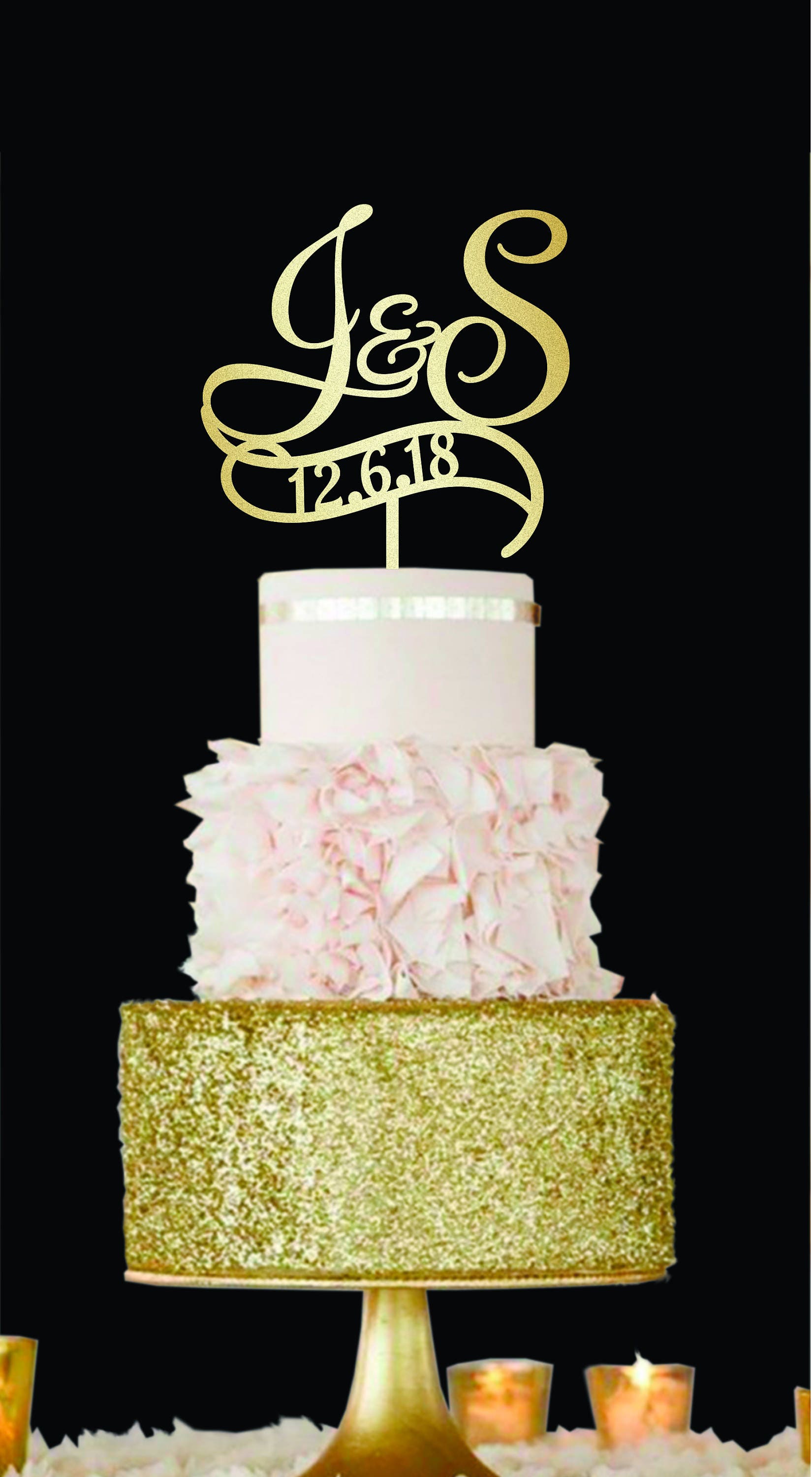 K cake topper S cake topper gold Two letters with date cake | Etsy