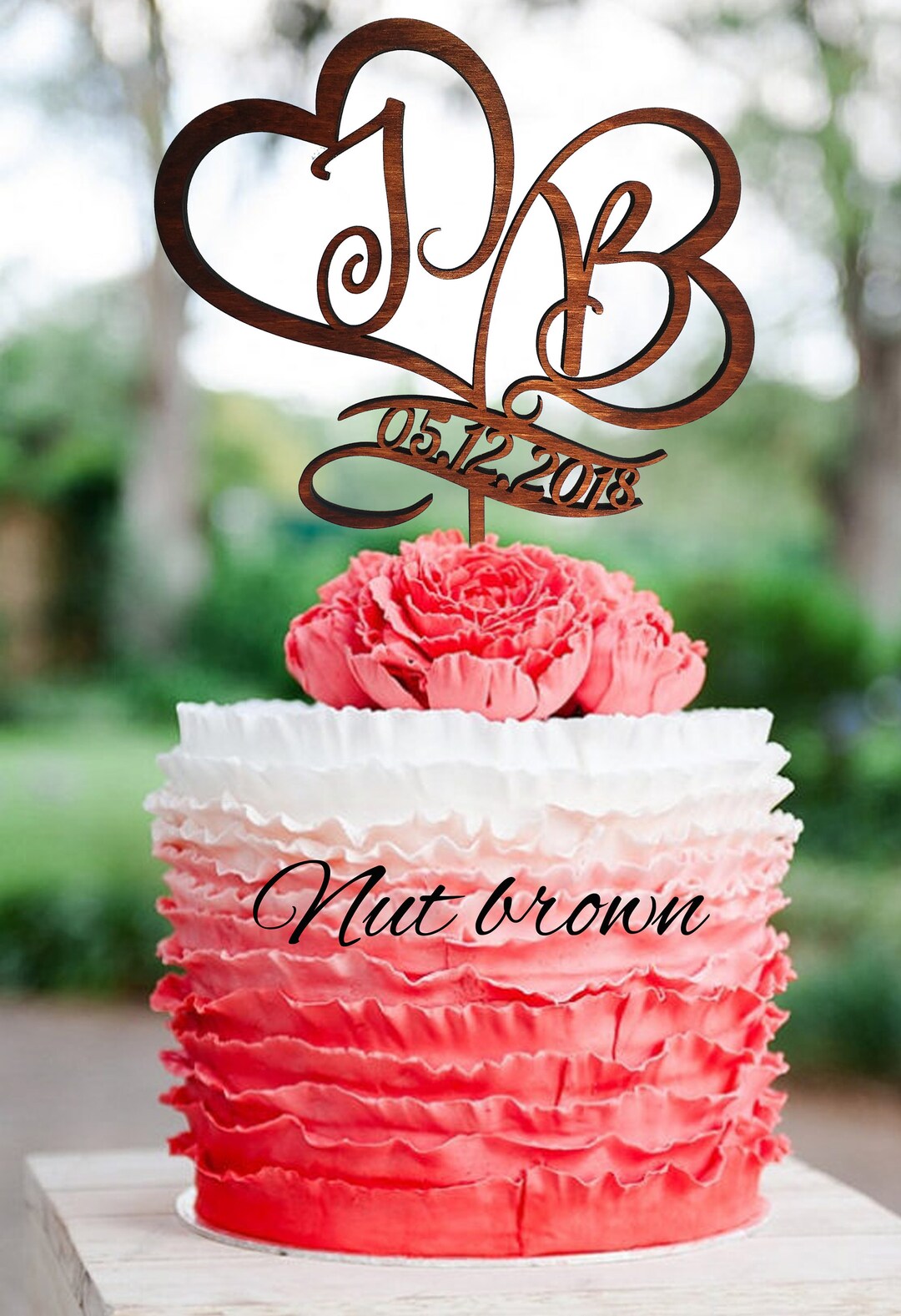 Wedding Cake Topper With Two Heart Two Letters Cake Topper B Two ...