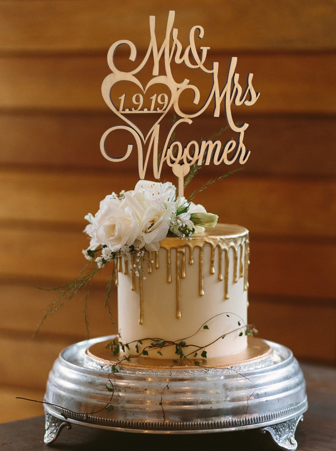Gold Cake Topper for Wedding Personalized Cake Topper Rustic Wedding ...