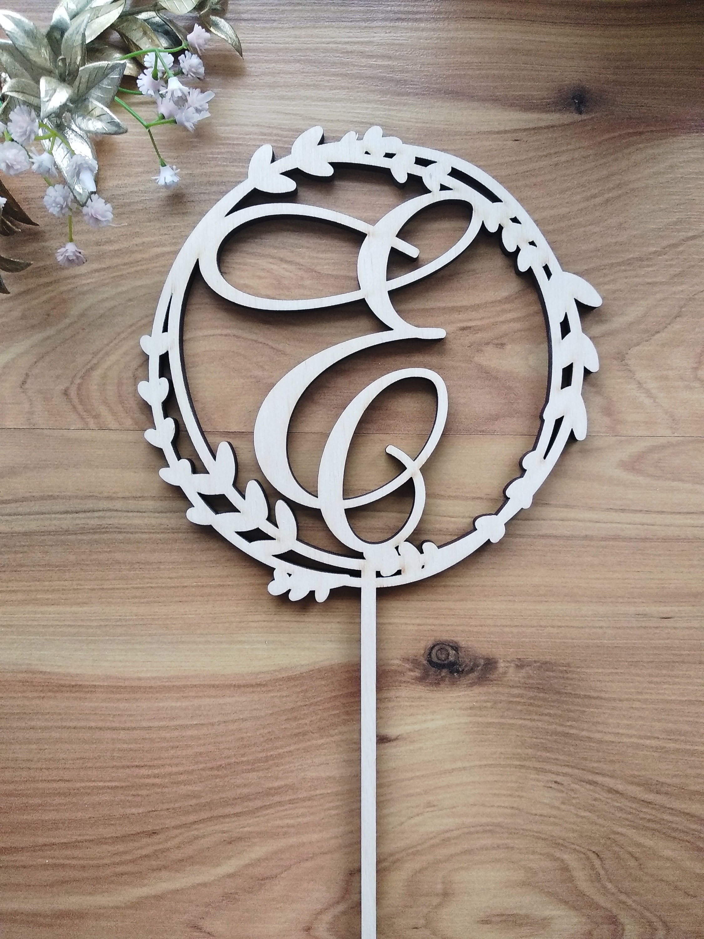 Wedding Cake Topper Letter E cake topper E Wood Monogram Cake | Etsy