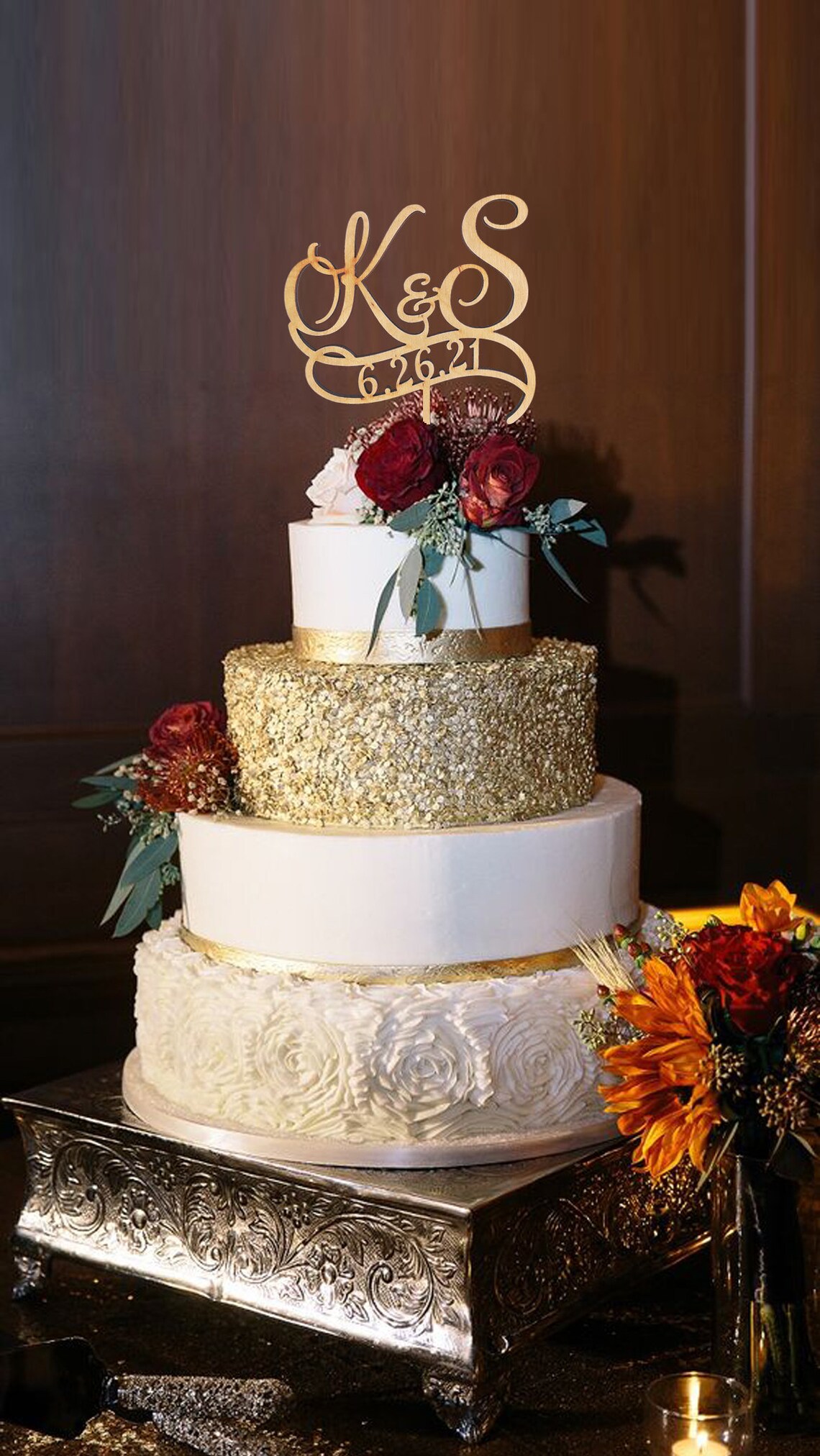 K Cake Topper S Cake Topper Gold Two Letters With Date Cake | Etsy