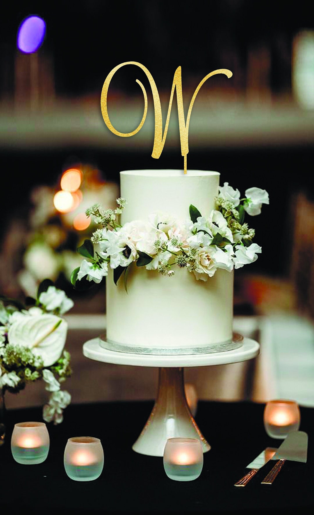 Personalized Wedding Cake Topper W Gold Monogram Cake Topper Initial W ...