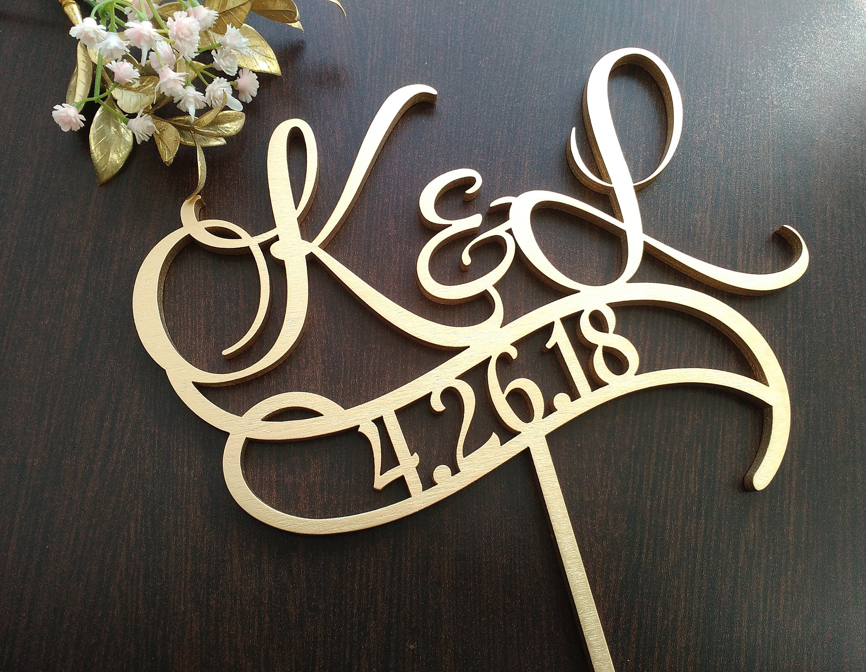 K Cake Topper S Cake Topper Gold Two Letters With Date Cake | Etsy
