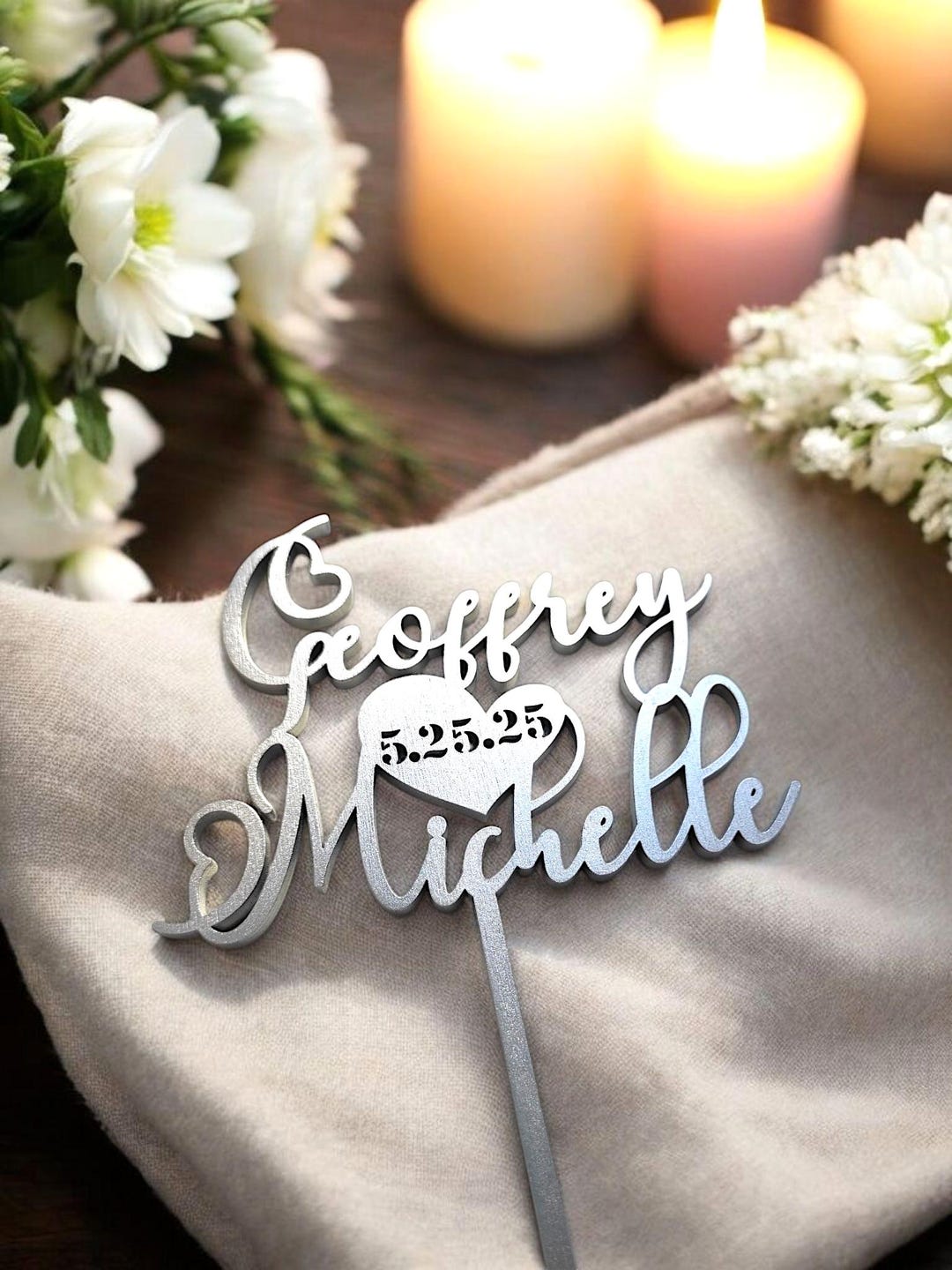 Personalised Wedding Cake Topper Heart Custom Names Cake Topper With ...