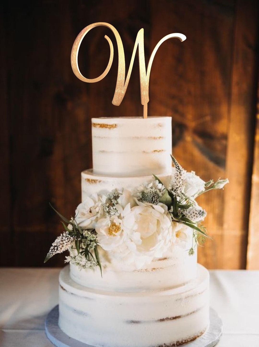 W Wedding Cake Topper Custom Cake Topper W Initial Cake Topper Rustic ...
