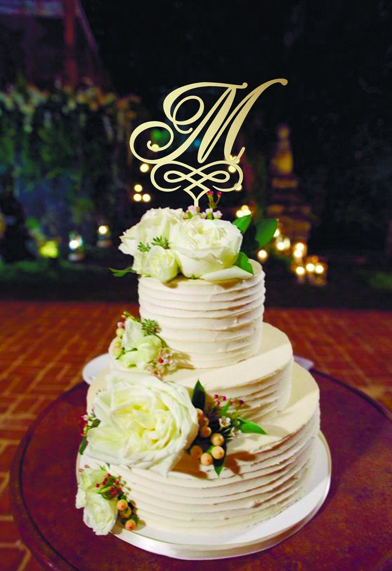 M Cake Topper Gold Monogram Wedding Cake Topper Initial Cake - Etsy