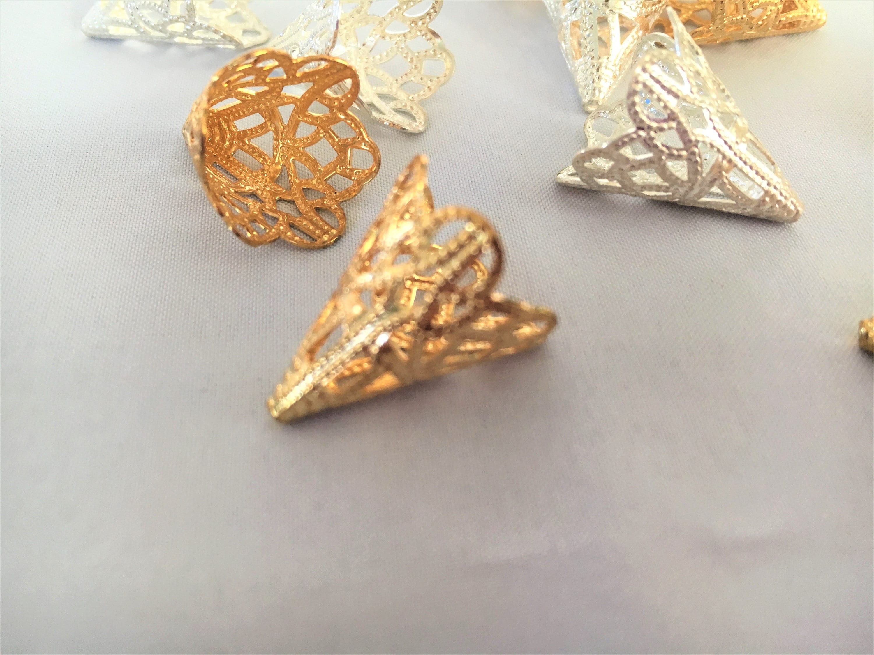 Cone Filigree Bell Cap, Silver Bell Cap, Gold Bell Cap, Silver Filigree ...