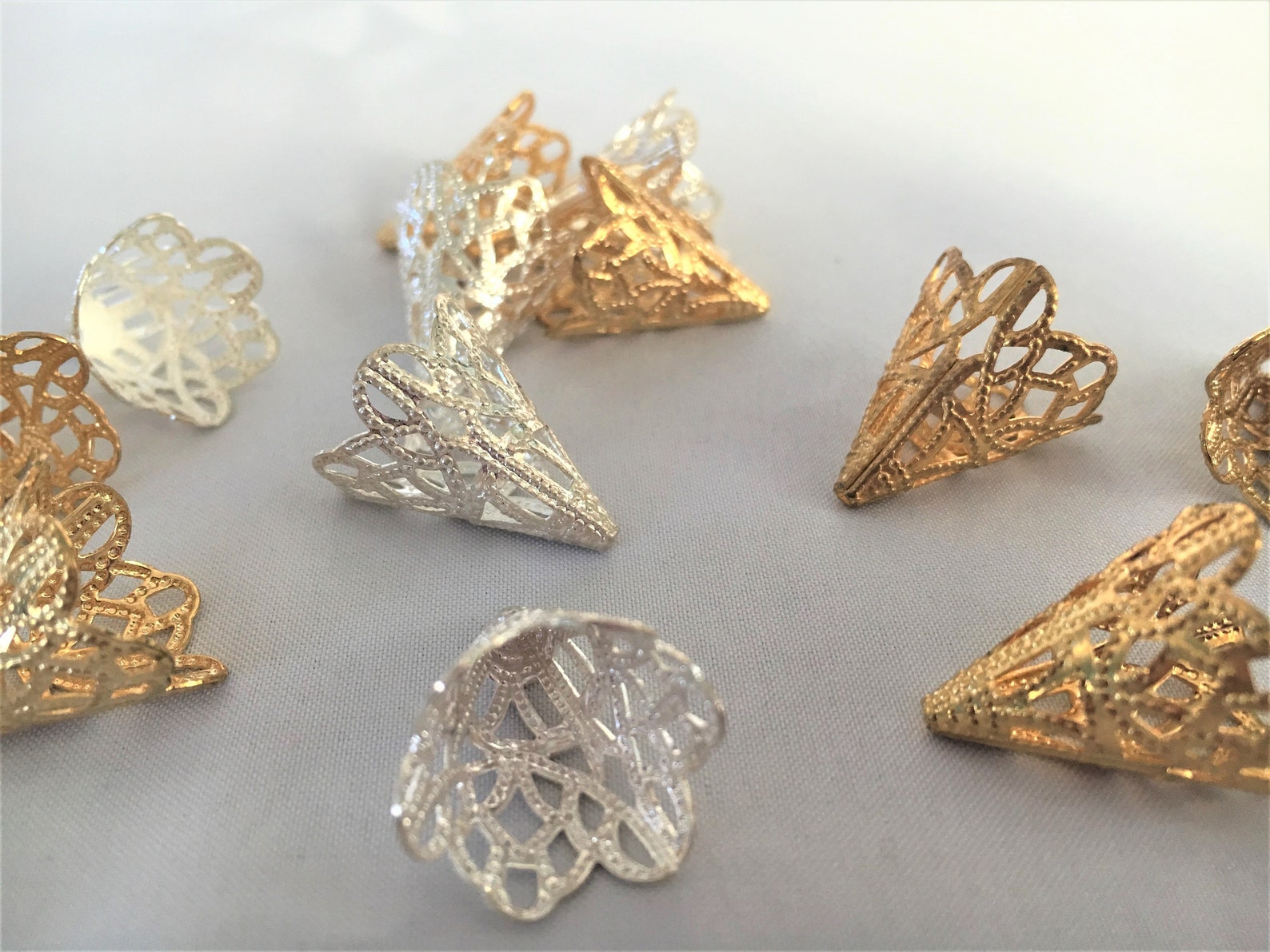 Cone Filigree Bell Cap, Silver Bell Cap, Gold Bell Cap, Silver Filigree ...