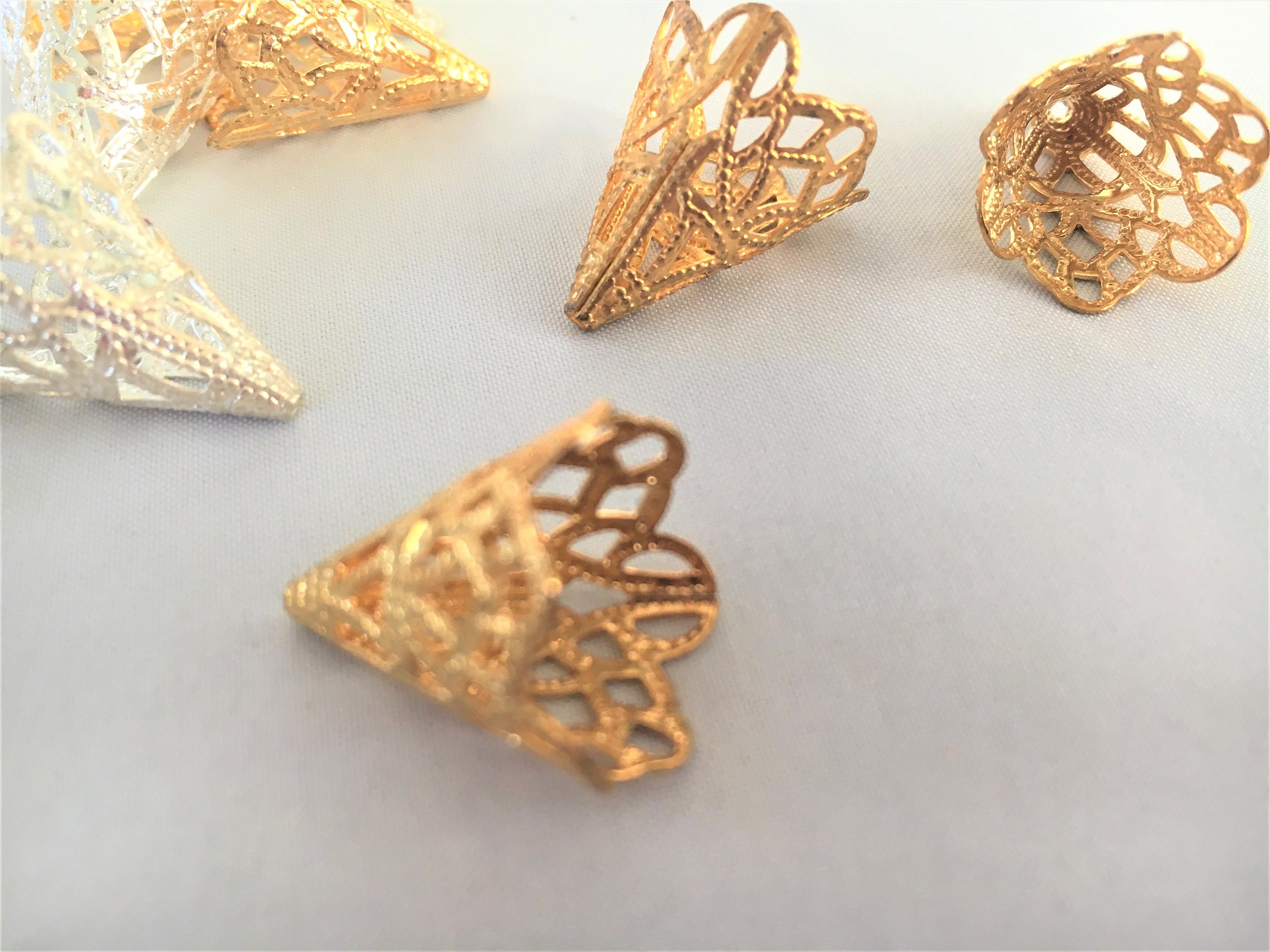 Cone Filigree Bell Cap, Silver Bell Cap, Gold Bell Cap, Silver Filigree ...