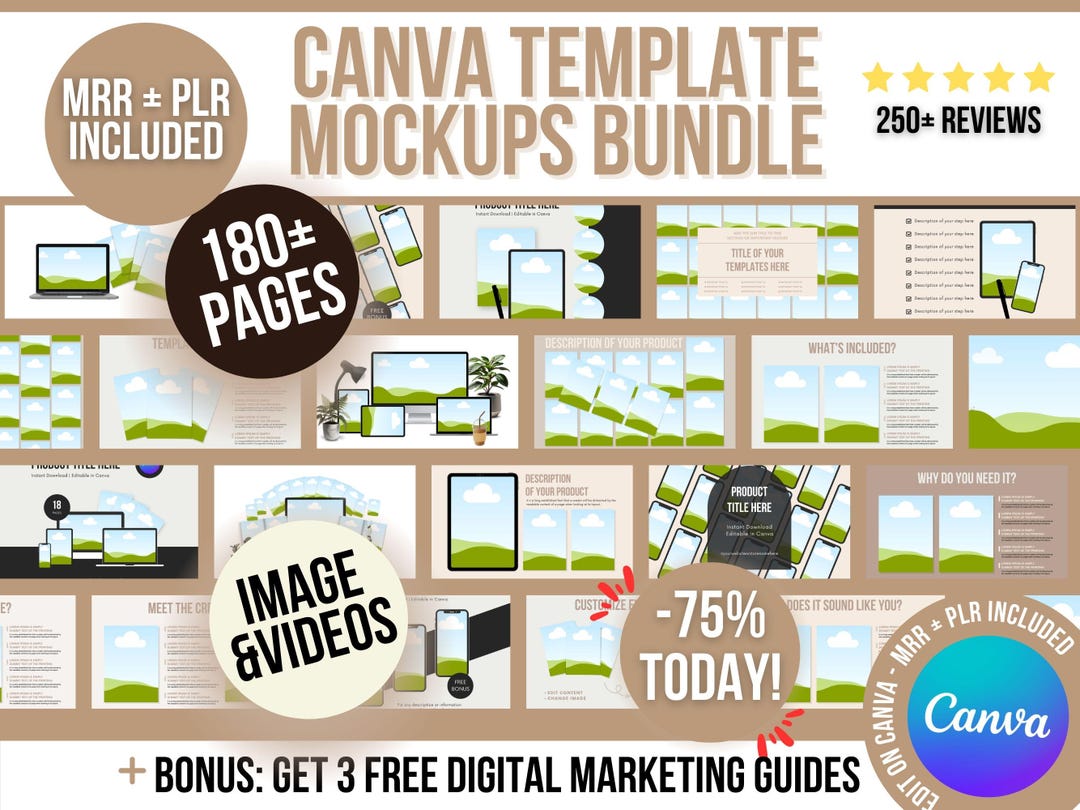 MRR Mockup Canva Template Bundle, 100+ Mock up Digital Product Sales ...