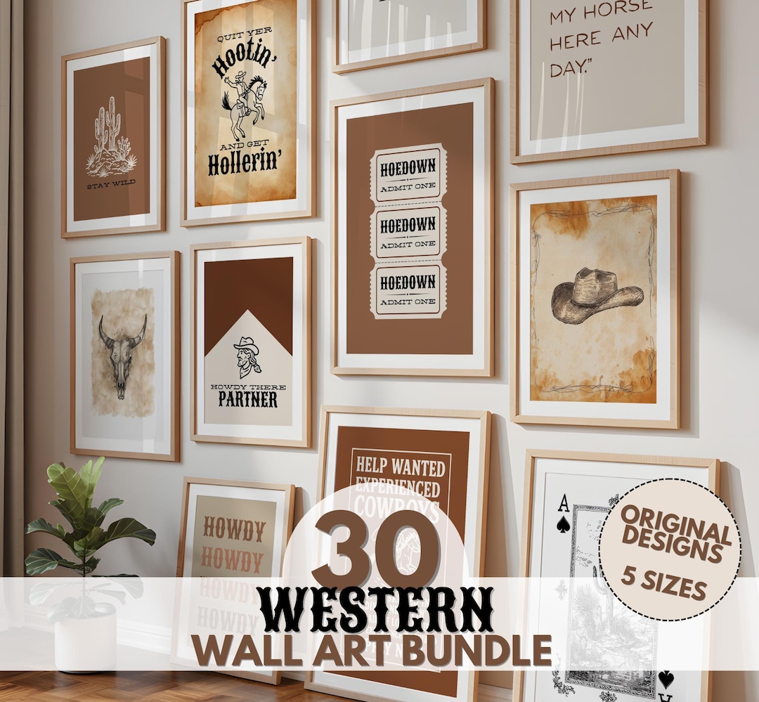 Western Wall Art Bundle With Cowboy Hats, Rodeo Prints, Rustic Quotes ...