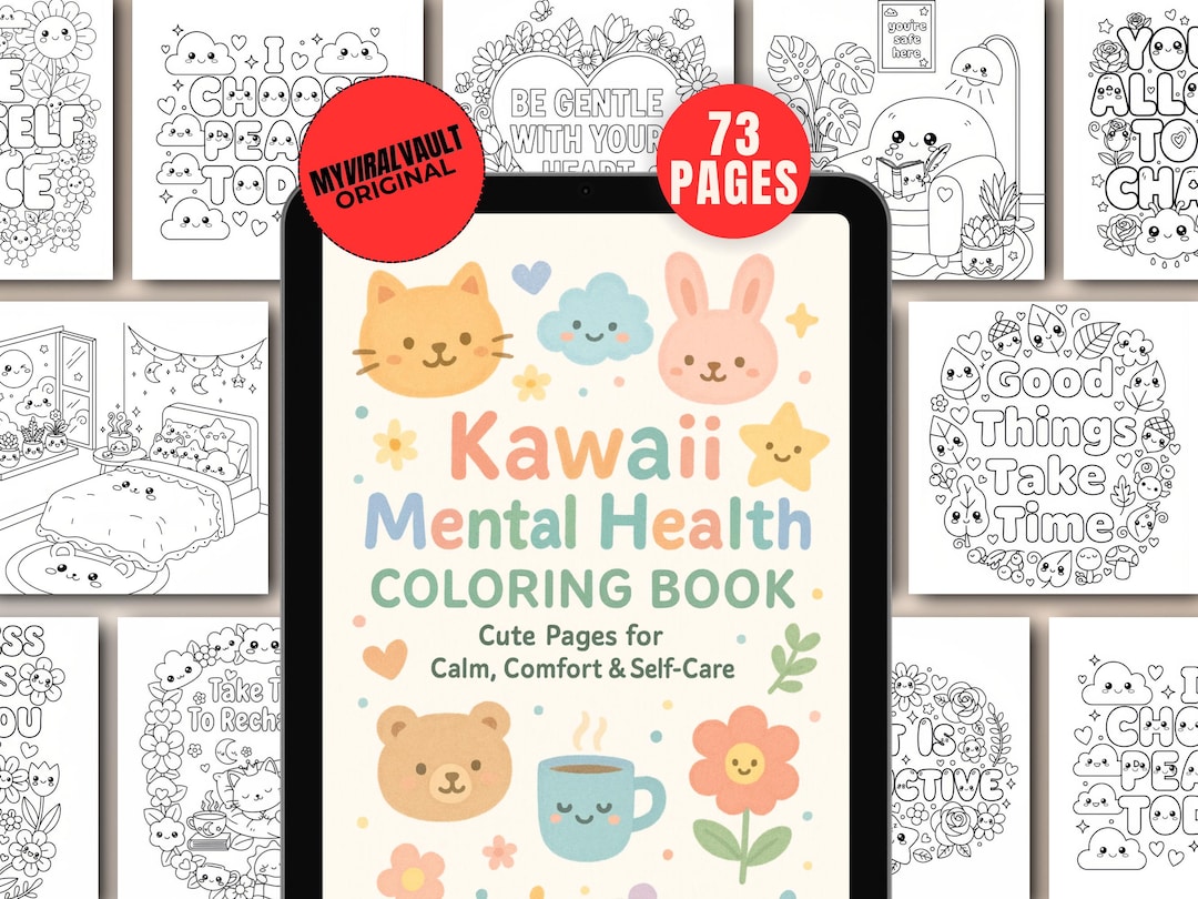 Kawaii Mental Health Colouring Book – 73 Unique Printable Pages for ...