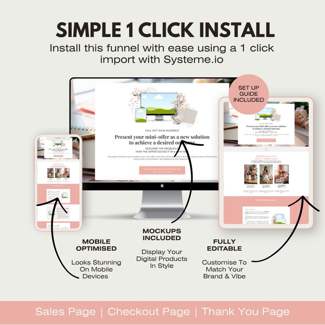 Systeme.io Mini Offer Funnel Template: Pink Sales Page, Canva Mockups ...