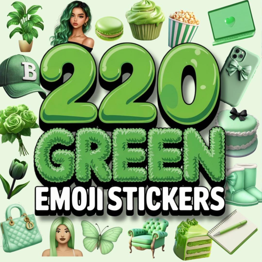 220 Aesthetic Green Emoji Sticker Pack for Ios 18 | Digital PNG Files ...