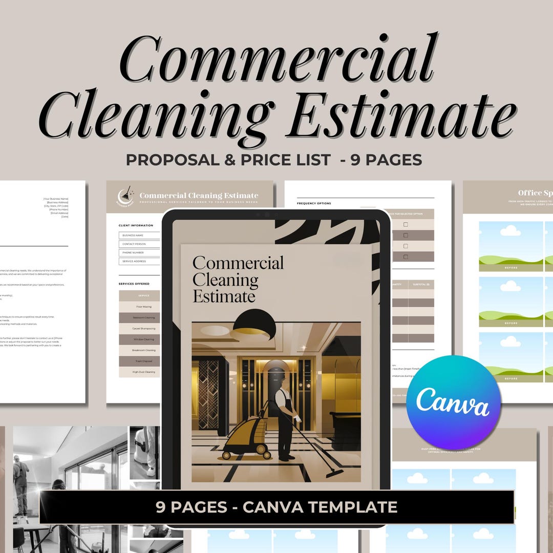Commercial Cleaning Estimate Template: 9-page Business Proposal (canva Editable) - Etsy