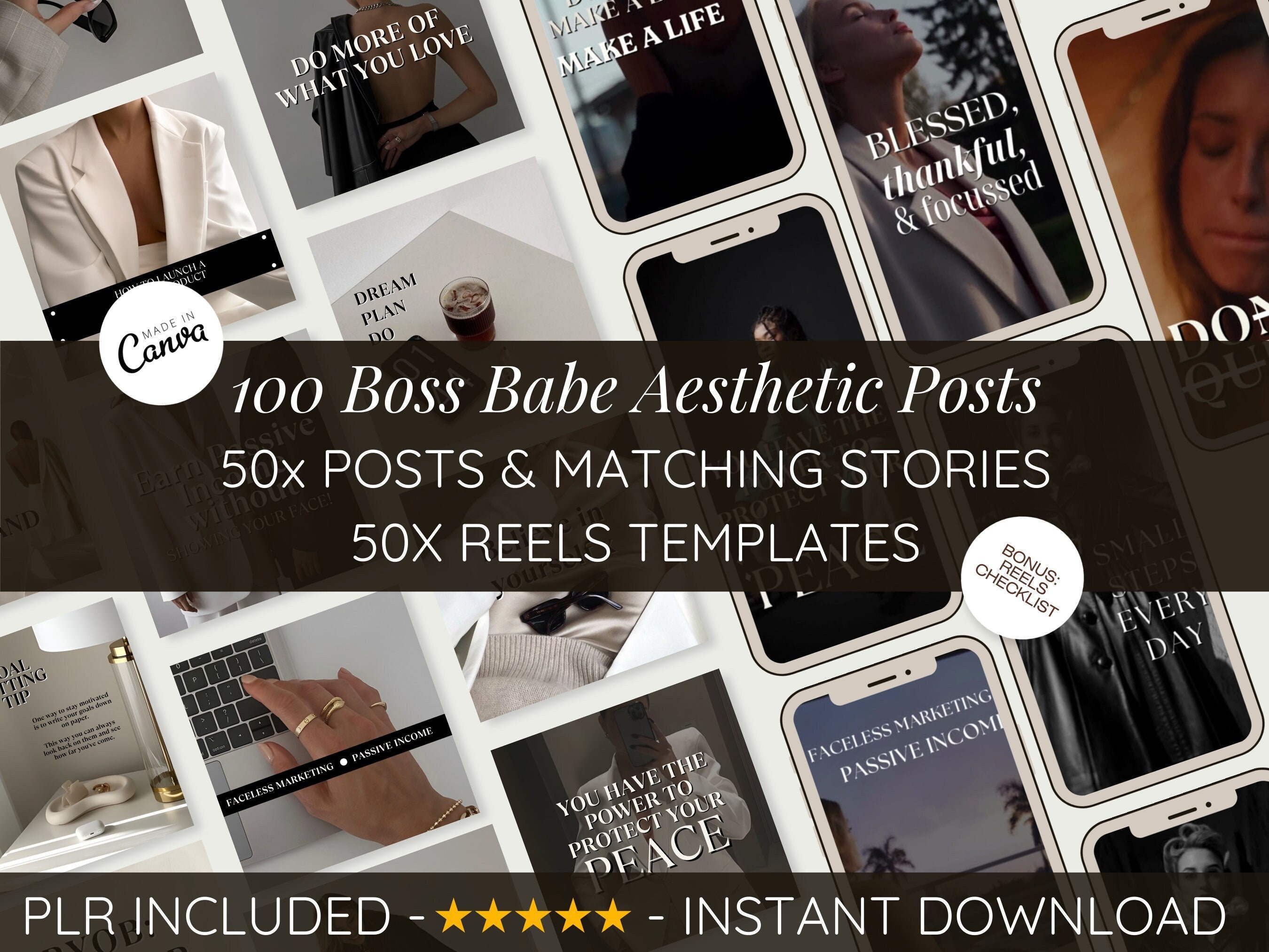 100 Boss Babe Aesthetic Instagram Post Templates Video Reels Canva ...