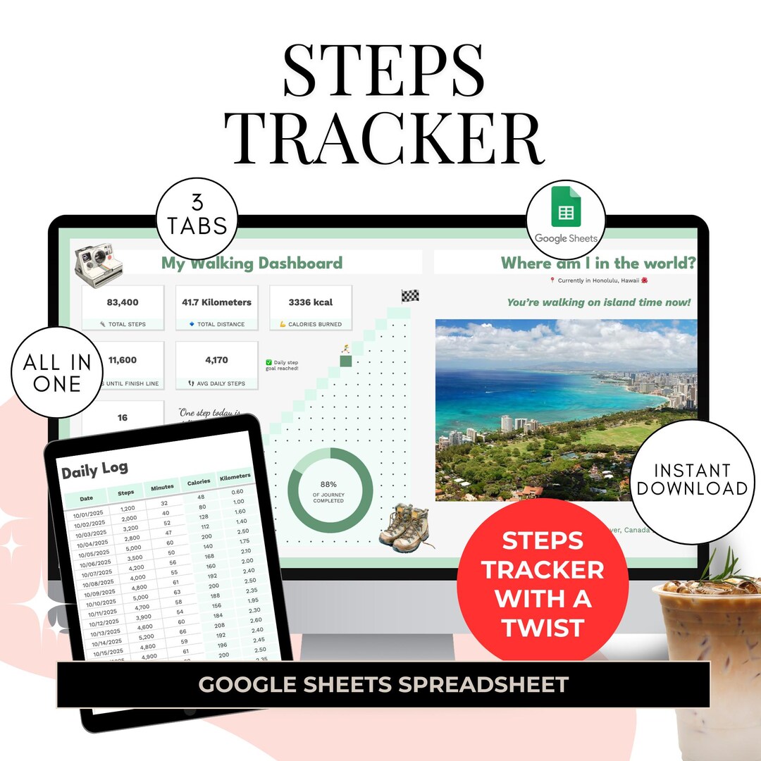Steps Tracker – Interactive Google Sheets Walking Journey Tracker ...