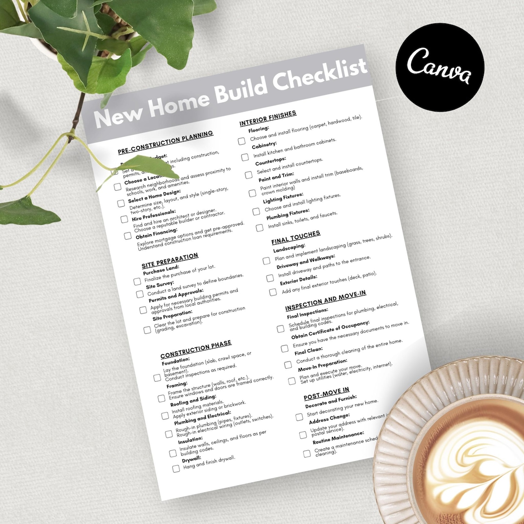 New Home Build Checklist Template, First Home Checklist, New Home ...