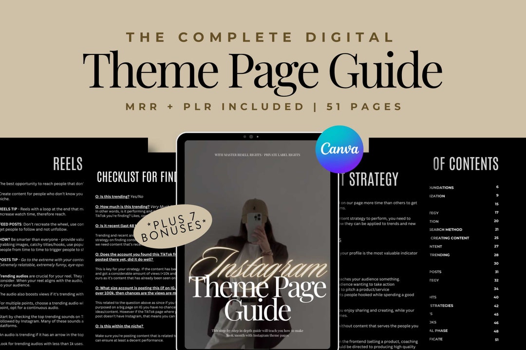 Instagram Theme Page Guide: Passive Income, MRR PLR (canva Template) - Etsy