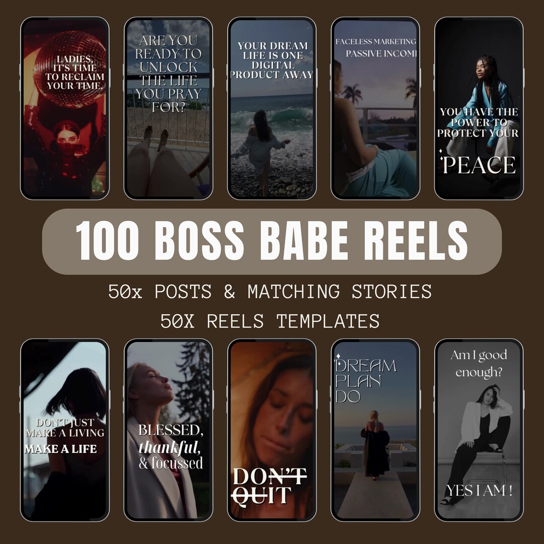 100 Boss Babe Aesthetic Instagram Post Templates Video Reels Canva ...
