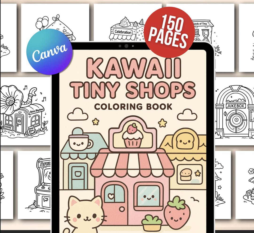 150-page Tiny Shops Colouring Book, Editable Canva Template, PLR Resell ...