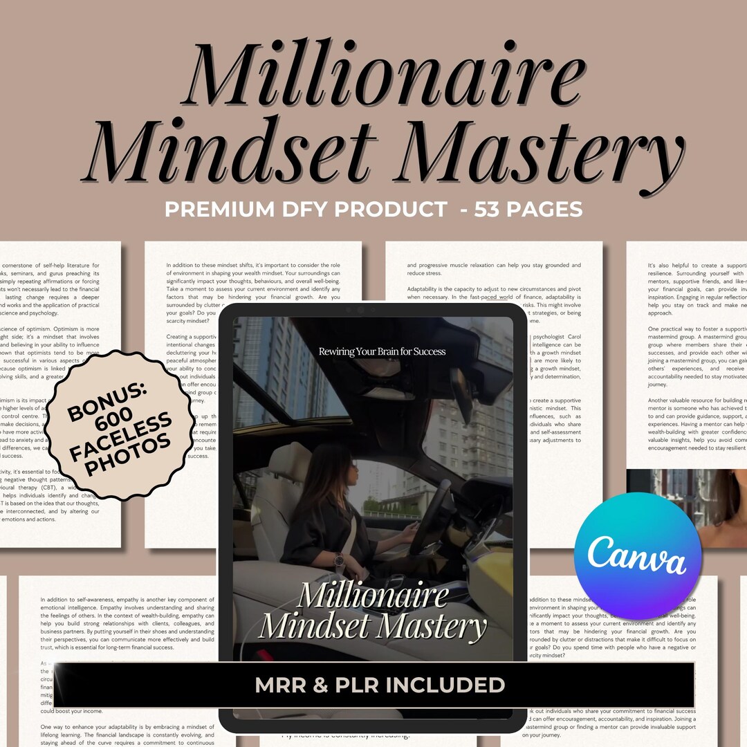Millionaire Mindset Mastery Ebook MRR // Master Resell Rights, Resell Product, Sell on Etsy, PLR ...