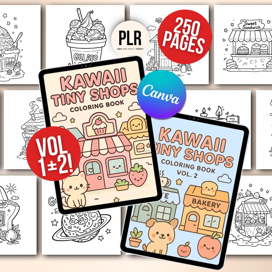 250-page Tiny Shops Colouring Book, Editable Canva Template, PLR Resell ...